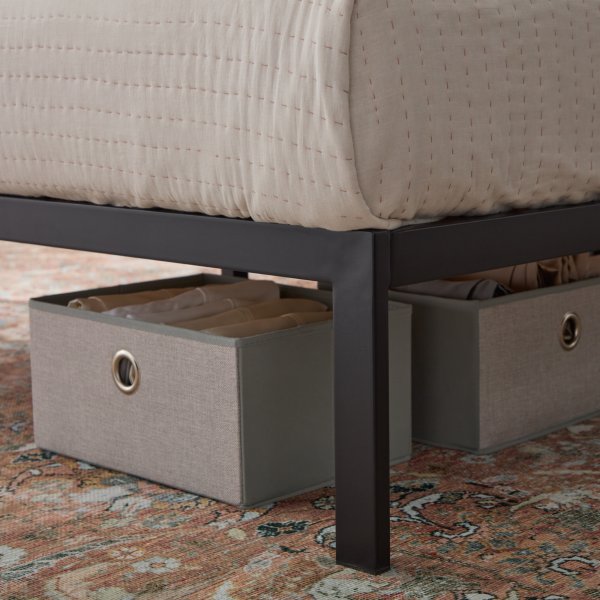 Metal Bed Frame with Rounded Upholstered Headboard, Stone Color – The ...
